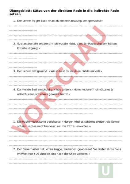 Arbeitsblatt: Direkte Rede in indirekte Rede - Deutsch - Grammatik