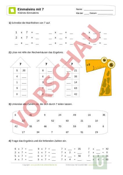 Arbeitsblatt: Multiplikation - Mathematik - Multiplikation