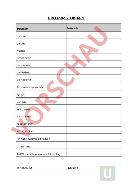 Arbeitsblatt: Dis Donc 7E - Unité 5 - Französisch - Wortschatz