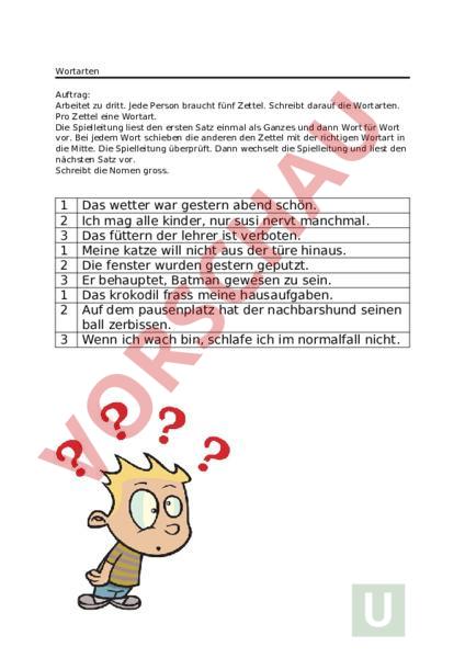 Arbeitsblatt: Wortarten Spiel - Deutsch - Grammatik
