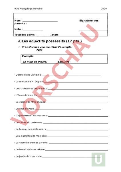 Arbeitsblatt: Test de grammaire - Französisch - Grammatik