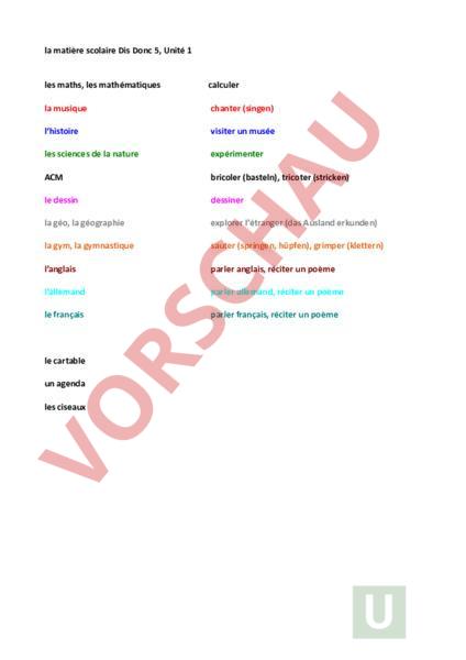 Arbeitsblatt: Dis Donc 5 Unité 1 Voci - Französisch - Grammatik