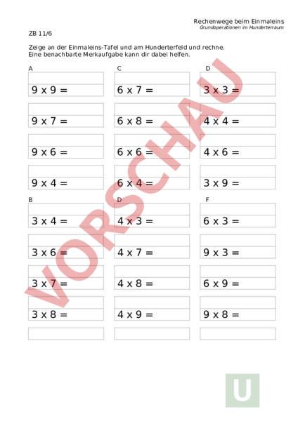 Arbeitsblatt: Merkaufgaben 1x1_ZB3 - Mathematik - Multiplikation