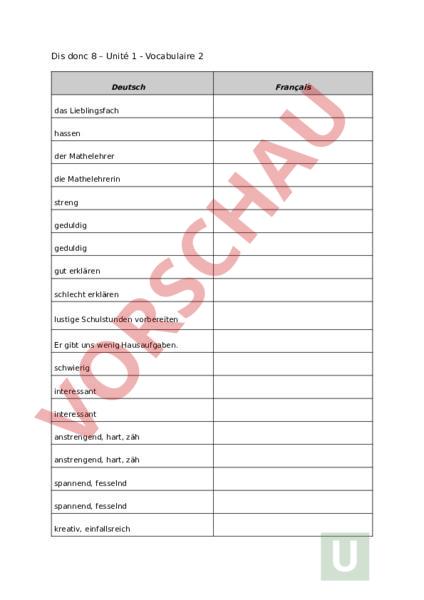 Arbeitsblatt: Dis donc! 8 Unité 1 - Französisch - Wortschatz