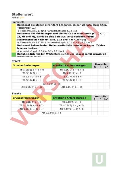 Arbeitsblatt: Matheplan Stellenwert - Mathematik - Algebra