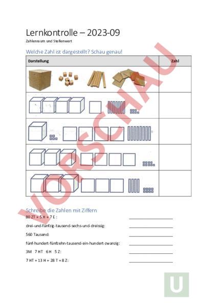 Arbeitsblatt: Zahlenraum und Stellenwert - Mathematik - Zahlenbereiche