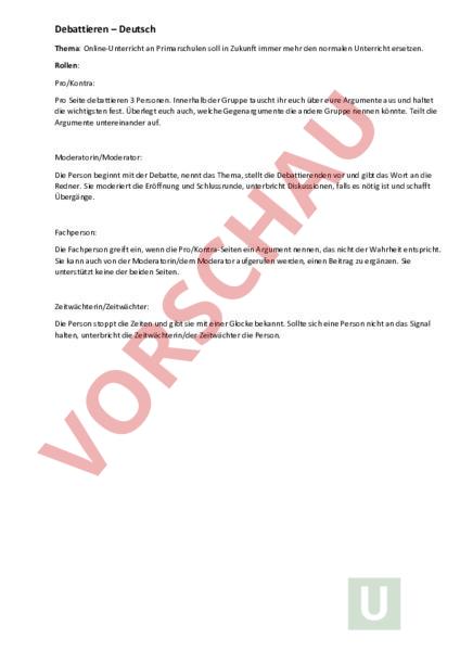 Arbeitsblatt: Debattieren - Deutsch - Anderes Thema