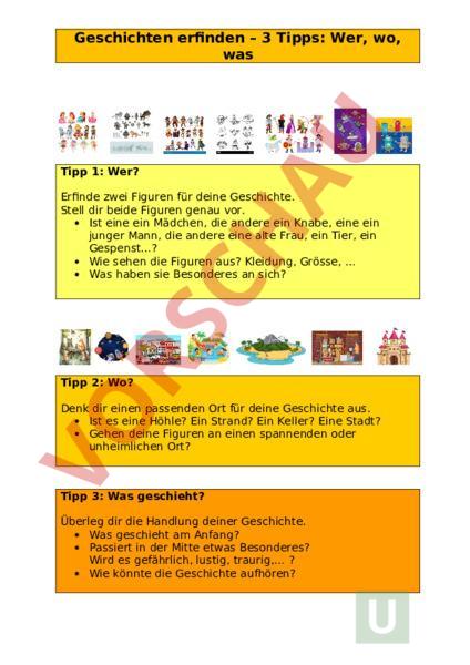 Arbeitsblatt: Geschichten erfinden -3 Tipps - Deutsch - Texte schreiben