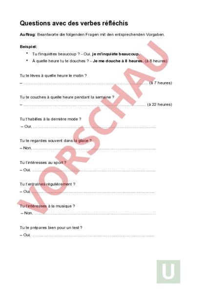 Arbeitsblatt: verbes réfléchis_questions - Französisch - Grammatik