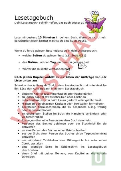 Arbeitsblatt: Lesetagebuch Aufträge - Deutsch - Leseförderung / Literatur