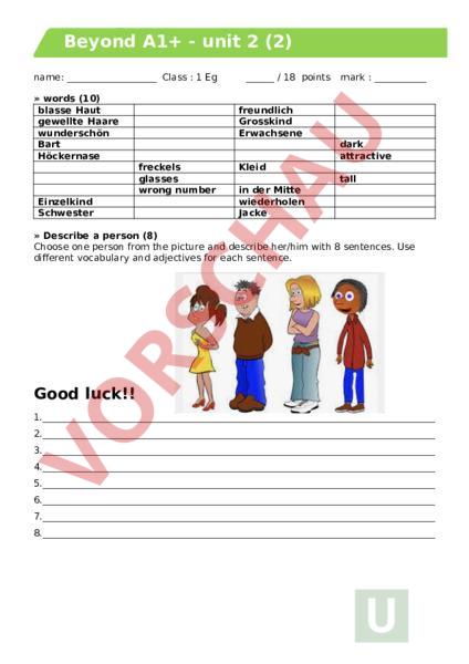 Arbeitsblatt: Beyond unit 2 - Englisch - Wortschatz