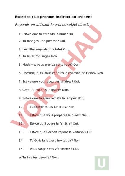 Arbeitsblatt: Exercice pronom objet direct au présent - Französisch ...