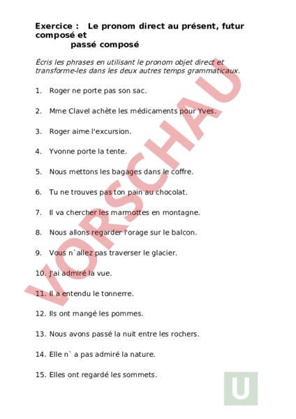 Arbeitsblatt: Exercice pronom objet direct - Französisch - Grammatik