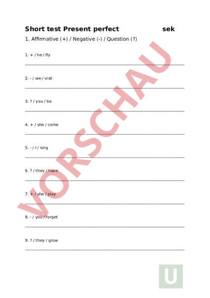 Arbeitsblatt: Short test Present perfect - Englisch - Grammatik