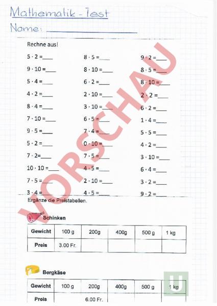Arbeitsblatt: Mathematiktest - Mathematik - Gemischte Themen