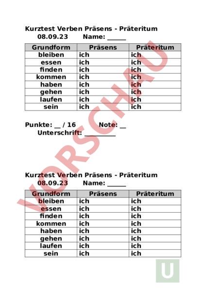 Arbeitsblatt: Kurztest Verben Präsens - Deutsch - Grammatik Arbeitsblatt: Kurztest Verben Präsens - Deutsch - Grammatik