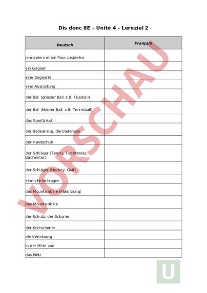 Arbeitsblatt: Dis donc 8E - Vocabulaire - Französisch - Wortschatz