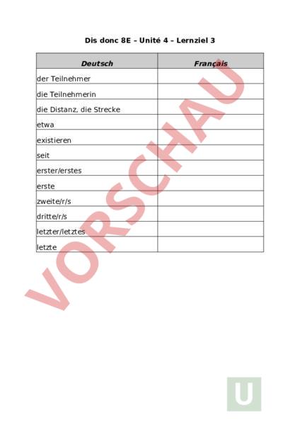Arbeitsblatt: Dis donc 8E - Vocabulaire - Französisch - Wortschatz