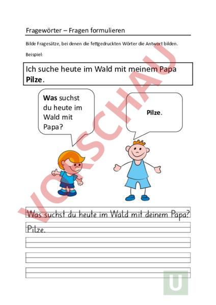 Arbeitsblatt: Fragewörter - Fragen formulieren - Deutsch - Grammatik