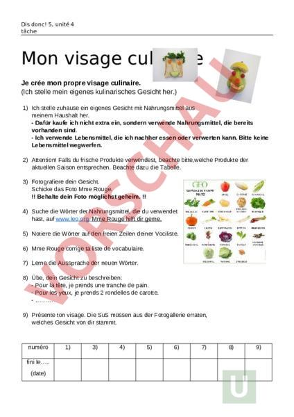 Arbeitsblatt: Dis donc! 5, unité 4, tâche - Französisch - Lehrmittel