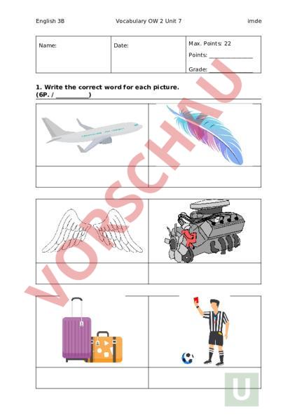 Arbeitsblatt: Exam Vocabulary OW2 Unit 1 - Englisch - Wortschatz