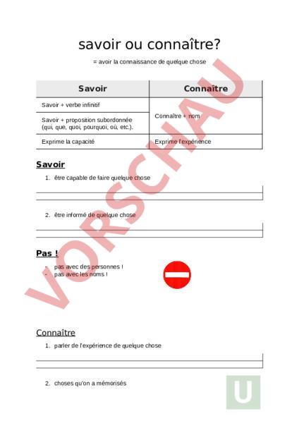 Arbeitsblatt: savoir ou connaitre? - Französisch - Grammatik
