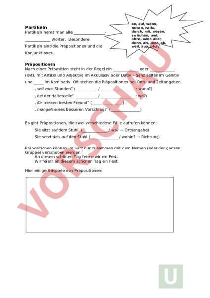 Arbeitsblatt: Partikeln Theorie - Deutsch - Grammatik
