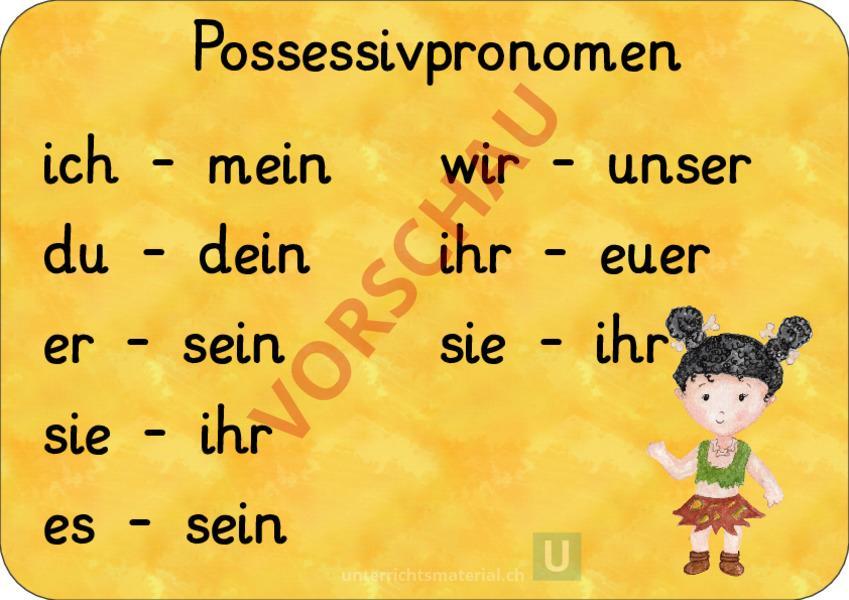 Arbeitsblatt: Possessivpronomen Lernplakat - Deutsch - Grammatik