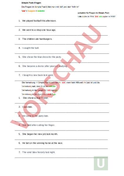 Arbeitsblatt: Verneinung und Fragen im Simple Past - Englisch - Grammatik Arbeitsblatt: Verneinung und Fragen im Simple Past - Englisch - Grammatik