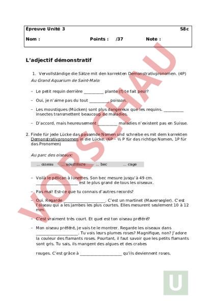 Arbeitsblatt: Test Unité 3 Dis Donc! - Französisch - Grammatik