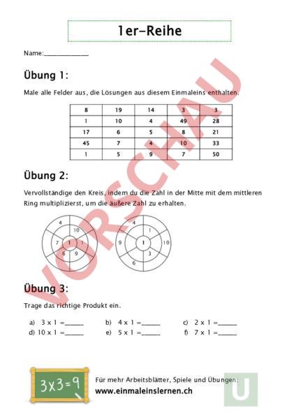 Arbeitsblatt: Einmaleins 1-12 Reihe - Mathematik - Multiplikation