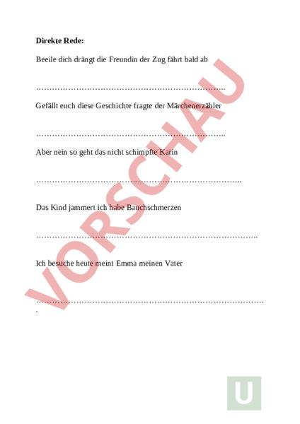 Arbeitsblatt: Direkte Rede - Deutsch - Grammatik