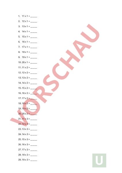 Arbeitsblatt: 1x1 - Mathematik - Multiplikation
